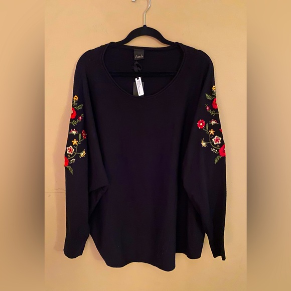 Aaeda | Sweaters | Aaeda Black Sweater With Embroidered Sleeves | Poshmark